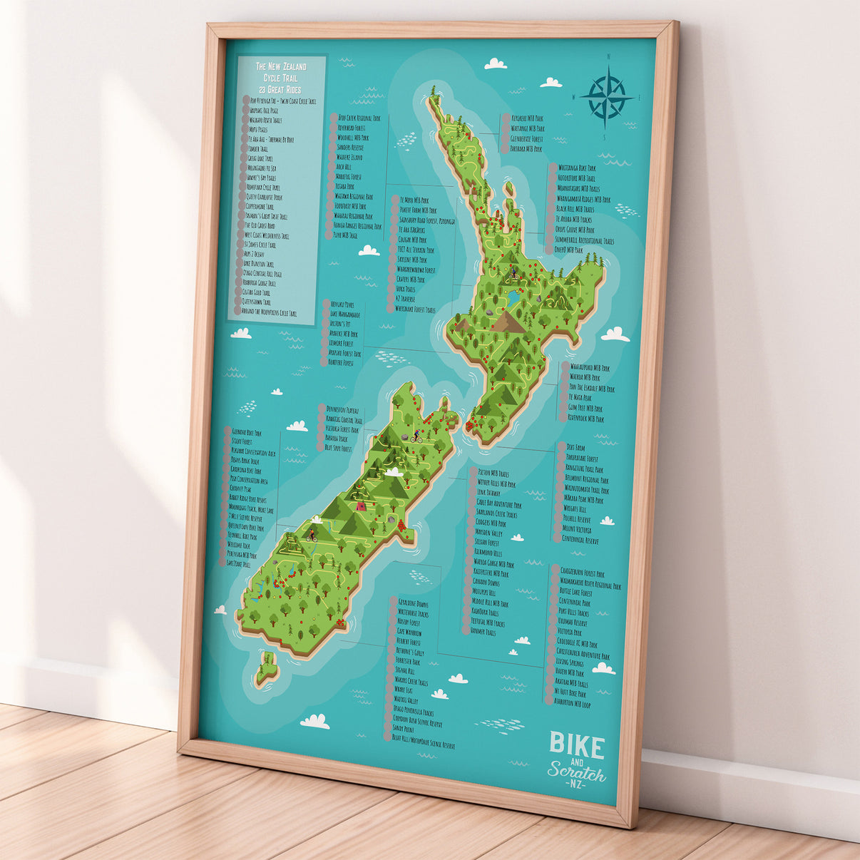Bike & Scratch NZ Map – 140+ New Zealand Cycle Trails – NZ Scratch Maps